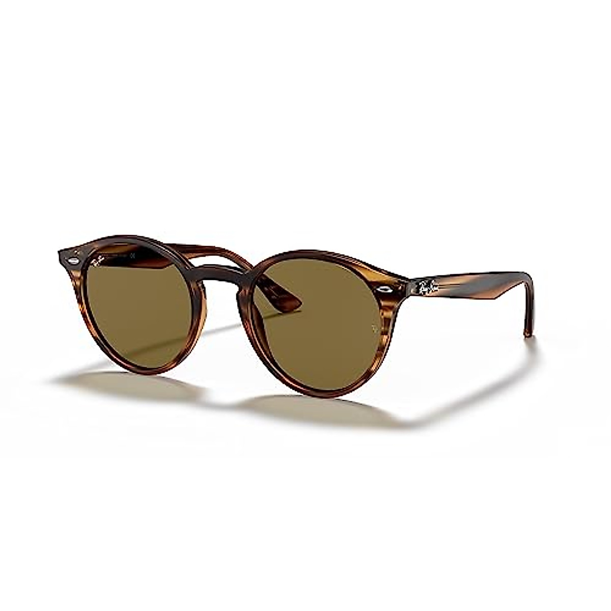 Ray-Ban RB2180 Round Sunglasses, Striped Red Havana/Dark Brown, 49 mm