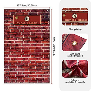 Brick Wall Backdrop Platform 9 and 3/4 King's Cross Station, Party Backdrop Door Curtains for Halloween Party, Christmas, Birthday Gifts, Outdoor and Indoor Photo Props Brick Wall Decoration, Red