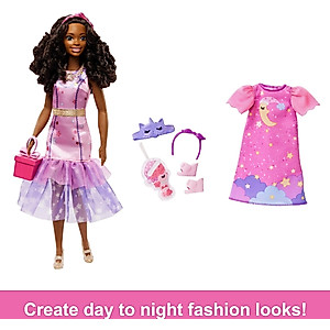 Barbie: My First Barbie Preschool Doll, "Brooklyn" with 13.5-inch Soft Posable Body, Deluxe Party & Bedtime Clothes & Accessories, Black Hair