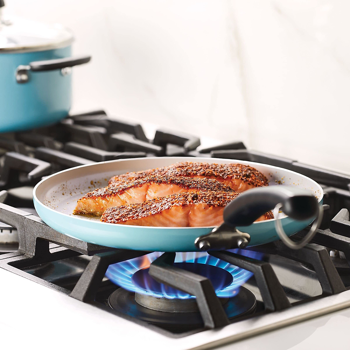 Farberware EcoAdvantage Ceramic Nonstick Griddle/Grill Pan, 11.25 Inch - Aqua