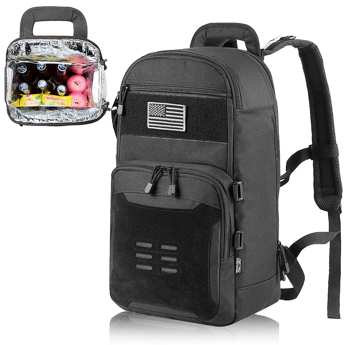 DBTAC Tactical Lunch Backpack, Large Lunch Cooler for Men Women Adult | Backpack Coolers insulated Leak Proof for Work Picnic Travel w/ Soft Easy-Clean Liner x2 (Black, 24-Cans)
