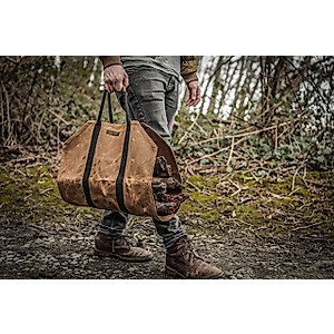 READYWARES Waxed Canvas Firewood Carrier, Heavy Duty Firewood Log Carrier, Classic Durable Design Tan
