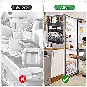 Extended Mini Fridge Caddy Organizer, Mini Refrigerator Caddy Organizer Storage Bag, Dorm and Office Over the Fridge Caddy Organizer for Flatware, Utensils, Kitchen Tools and Paper Goods