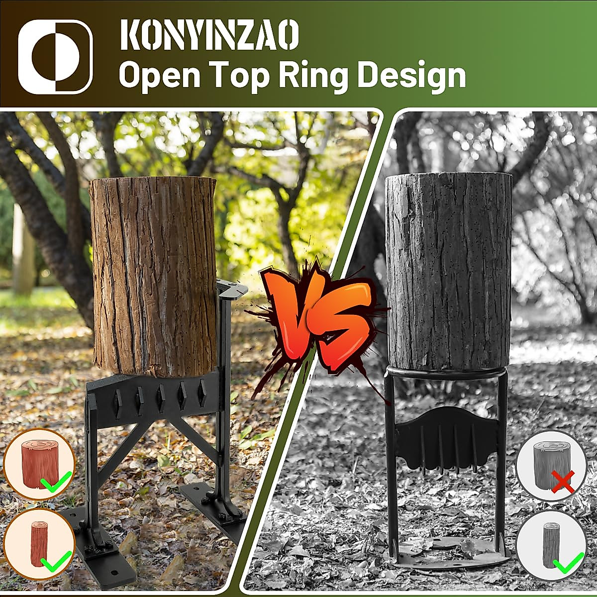 KONYINZAO Firewood Kindling Splitter, XXL Manual Log Splitter Wedge, Open Top Ring Design, Sharpen Alloy Steel Opening, Heavy Duty Wood Cracker for Camping, Outdoors & Cabin Lifestyle