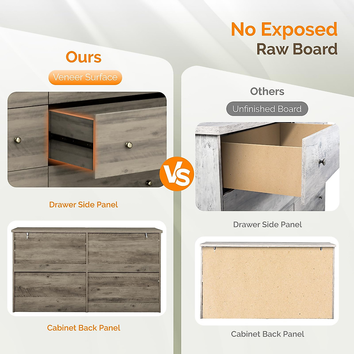 VINGLI 6 Drawer Dresser, 46.8" Tall Dresser Chest of Drawers for Bedroom, Wood Dresser with 3 Different-Sized Drawers, Rustic Grey Dresser for Living Room, Hallway, Home Office