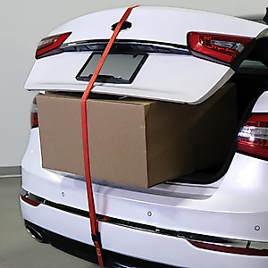 Jack's Trunk Strap by Wrap-It Storage - 12 ft. Trunk Strap (Red) - Heavy Duty Trunk Tie Down Strap with Cam Buckle for Sedan Car Trunks to Secure Cargo