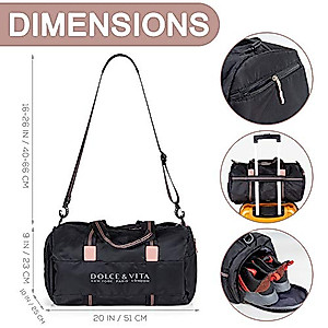Gym Bag For Women Duffel Travel Girls Cute Duffle Bag Weekender MultiFunctional Shoe Compartment Overnight Workout Sport Dance Small CarryOn Luggage Weekend Waterproof Lightweight (Black)