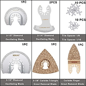HEMUNC 26 Diamond Carbide Oscillating Multitool Quick Release Saw Blades Tile Repair Set Compatible with Dewalt Fein Multimaster Porter Cable Bosch Dremel Ridgid Makita Milwaukee Rockwell
