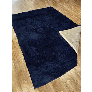 Brilliant Shag Navy Rug - Indoor Home Living Room Carpet, Size: 7'6" x 10'3", Soft, Plush Rug