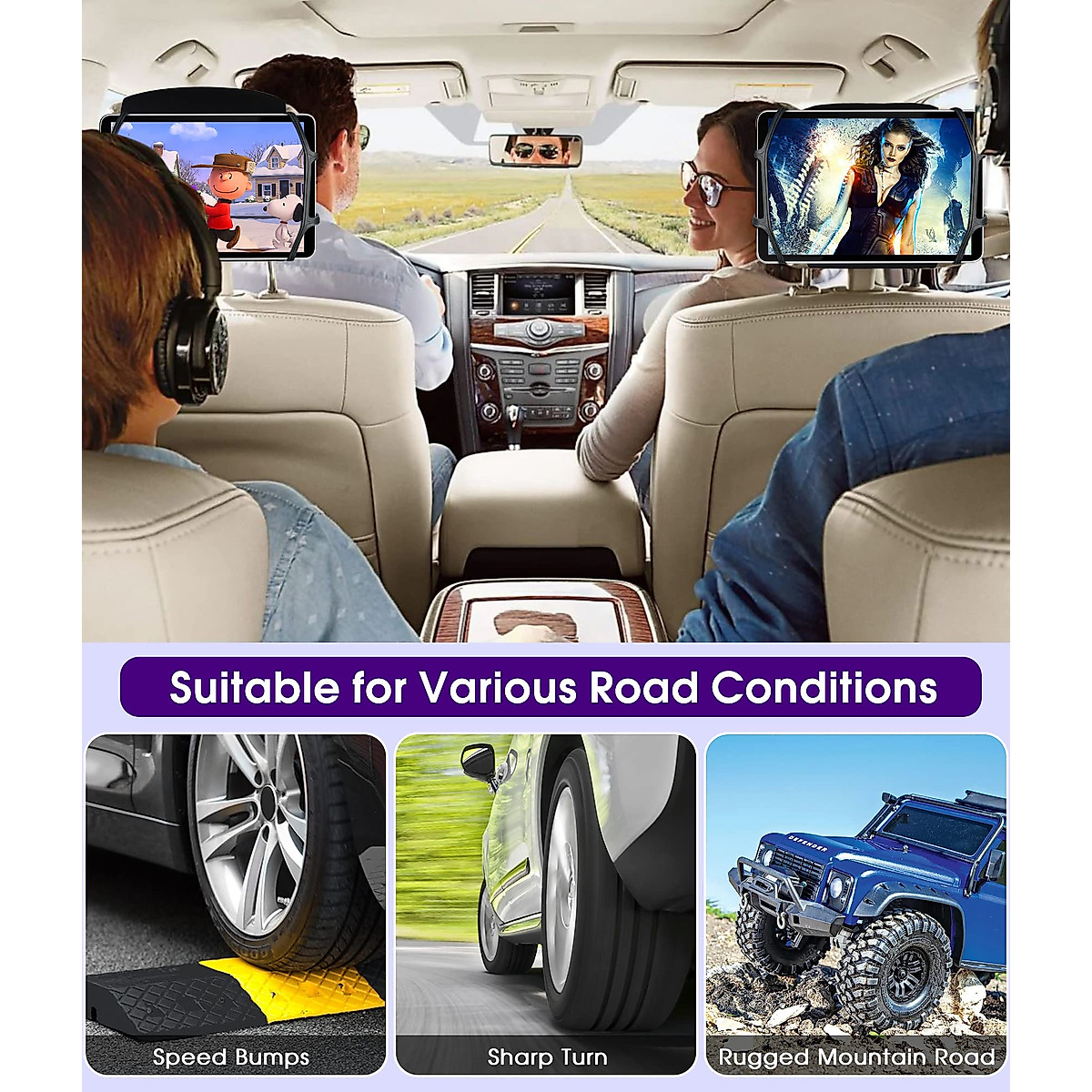 Lpoake 2 Pack Car Headrest Tablet Holder Back Seat Tablet Holder for Car Headrest Mount for Kids Fits All 7-12.9'' Tablets