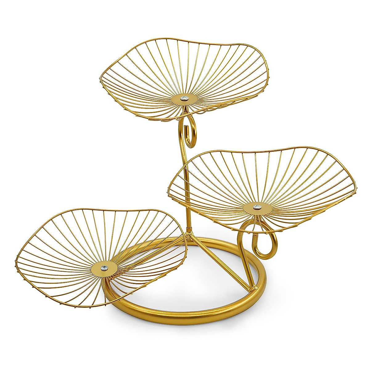 BUDO Metal Fruit Basket, 3-Tier Decorative Fruit Bowl, Wire Vegetables Snacks Metal Bowl Storage Trays Table Countertop, Modern Veggie Holder Stand for Home Kitchen Centerpiece, Gold