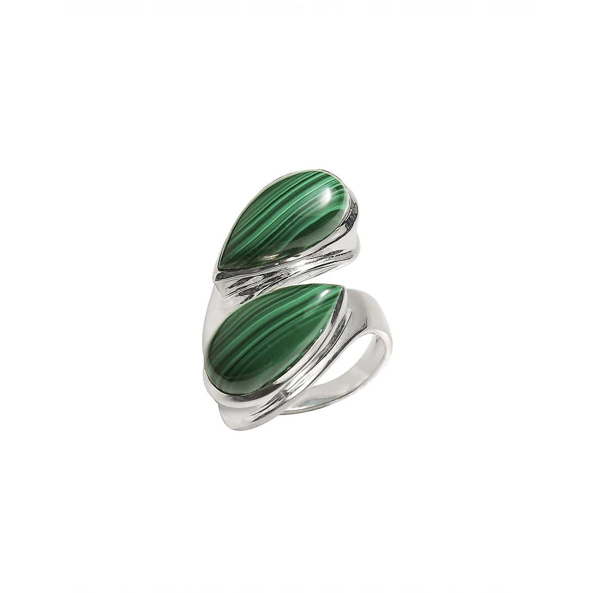 YoTreasure Malachite Solid 925 Sterling Silver Bypass Ring Jewelry