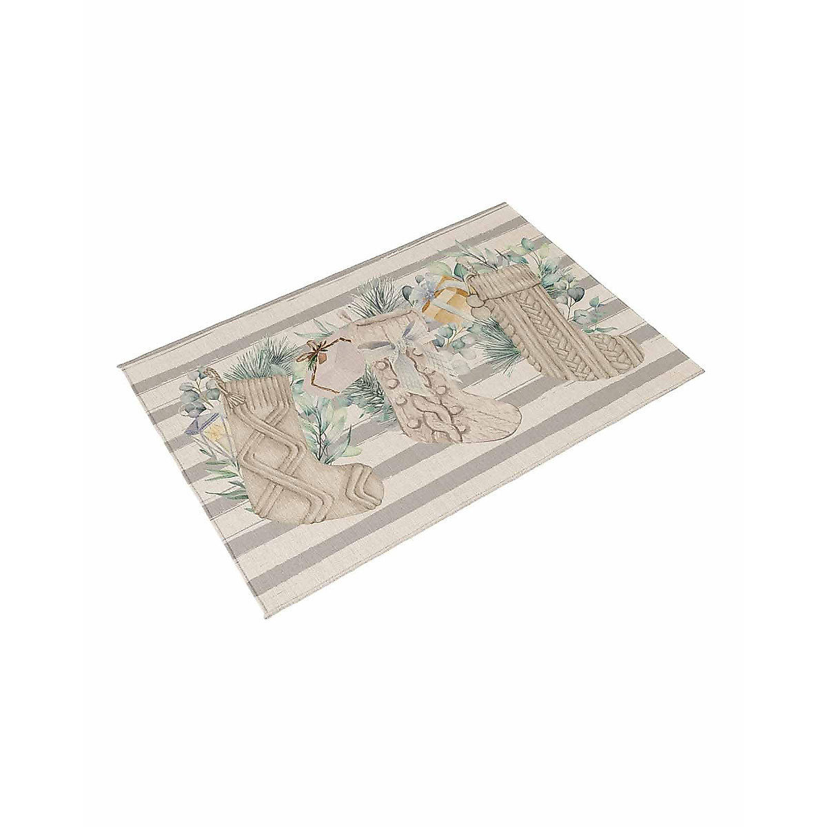 Christmas Stockings Outdoor Rugs for 5'x8' Patios Clearance, RV Camping Mat Rug Portable Outside Rug Indoor Outdoor Area Rug Mat for Beach Deck Pool Eucalyptus Leaves Rustic Stripes