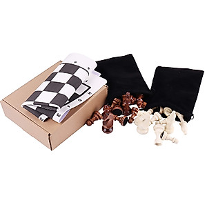 Wooden Chess Pieces Only, 32 Pieses Standard Tournamen Staunton Wood Chessmen - 4" King/Storage Bag Gift Package, Leather Chess Board