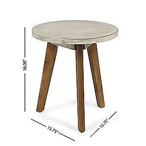 Christopher Knight Home Gino Outdoor Acacia Wood Side Table, Light Gray Finish/Natural Finish