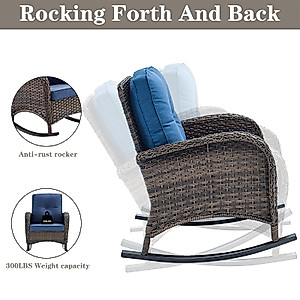 Belord Wicker Porch Rocking Chairs - 3 Pieces Patio Bistro Set High Back Outdoor Rocker Chairs Set with Side Table for Deck Balcony Brown