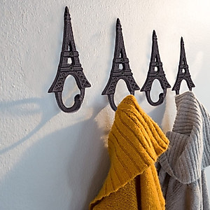 2 Pack Metal Double Hook Cast Iron Bar Decoration Retro Creative Wall Hanging (Eiffel Tower, 8.5×18×3.5cm)