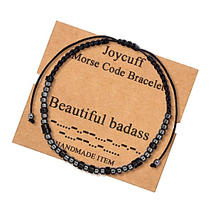JoycuFF Bracelets for Women Men Best Friend Friendship Sister in Law BFF Good Friend Funny Birthday Gifts for Women Handmade Silk Wrap Adjustable Bracelet Morse Code Bracelets