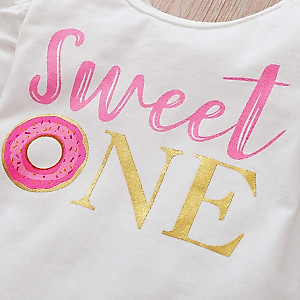 Baby Girls One Year Old Birthday Clothes Denim Jeans Outfits with Headband (White-Long,12-18 Months)