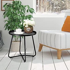 TeoKJ Outdoor Side Tables, Anti-Rust Metal Outdoor End Table, Small Patio Table Round End Table Outdoor Table for Garden Balcony Yard Porch Patio Lawn Black