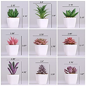 CEWOR 9pcs Artificial Succulent Plants in Pots, Faux Succulents Small Potted Fake Plants with Plastic Pots for Office Home Desk Shelves Bedroom Decoration