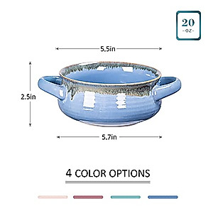 Cutiset 20 Ounce Fancy Glazed Ceramic Soup Bowls with Handles,for French Onion, Soup, Chili, Set of 4