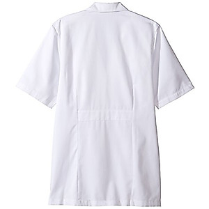 Worklon 105M Polyester/Cotton Ladies Short Sleeve Pharmacy Lab Coat with Button Front Closure, Medium, White