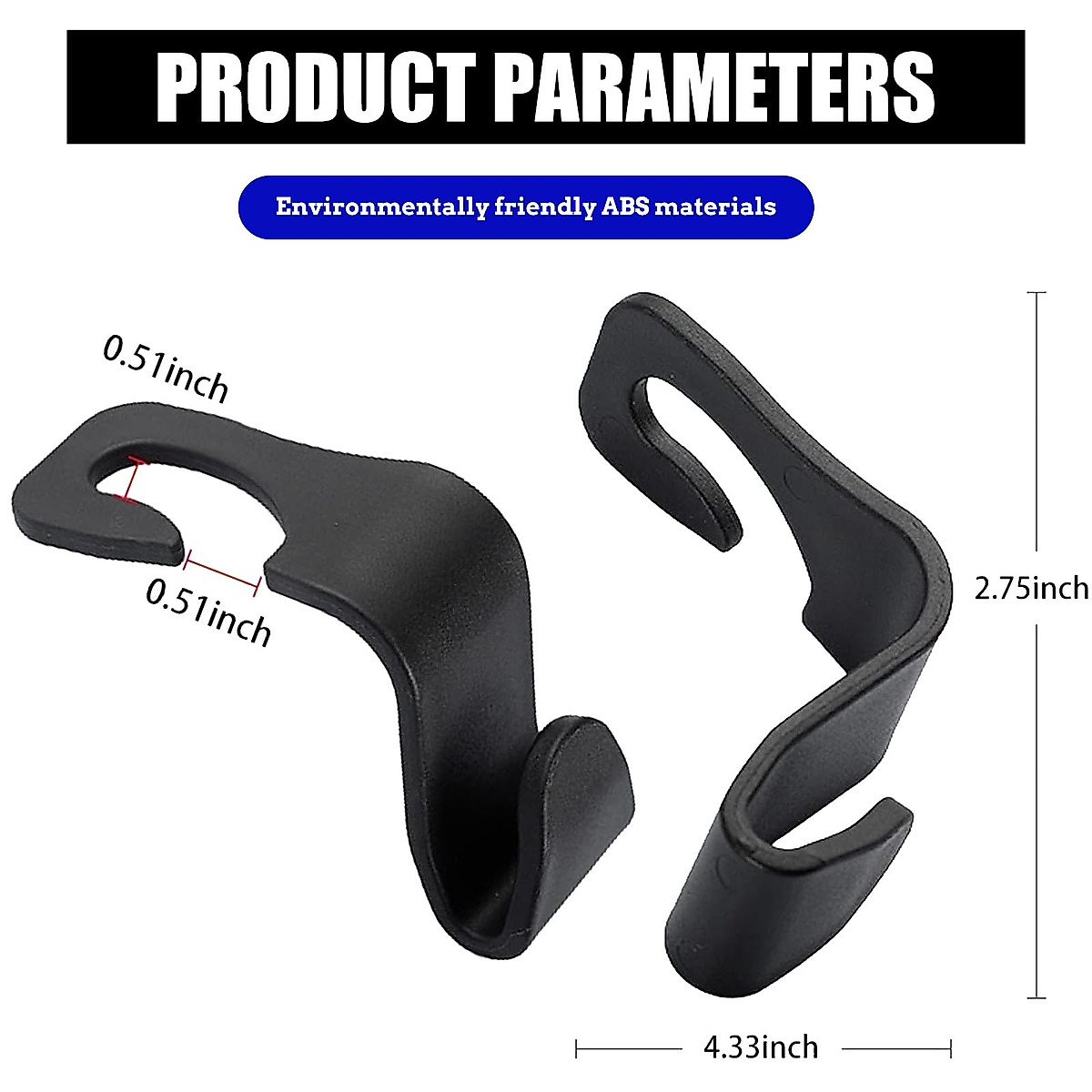 UGSHY 4 PCS Car Seat Headrest Hook, Hanging Hidden Hook to Increase Storage Space, Wallet Umbrella Handbag Rear Seat Organizer Super Load-Bearing S-Shaped Hook, Universal Accessory for Cars (Black)