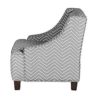 HomePop Youth Upholstered Swoop Arm Accent Chair, Grey and White Chevron