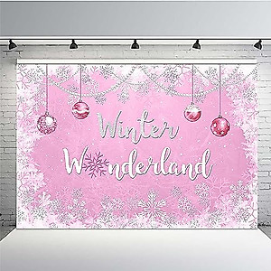 MEHOFOND 7x5ft Winter Wonderland Backdrop Baby Shower Party Supplies Decorations Snowflake Photography Background Sliver Glitter Pearl Banner Decoration Photo Booth Props