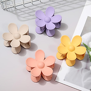 AWAYTR Flower Hair Clip - 4Pcs Matte Small Flower Hair Claw Clips, Nonslip Strong Hold Hair Clips for Women and Girls (Yellow, Purple, Pink, Khaki)