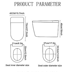 Boiyttylle Smart Toilet Bidet Tank Built in with Digital Display, Heated Seat And Auto Open/Close Lid Heated Bidet Seat System for Bathrooms