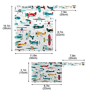 AUUXVA Wet Dry Bags Set Cartoon Airplane Helicopter,Cloth Diaper Wet Bag Waterproof Reusable with Two Zippered Pockets for Travel Beach Pool Swimsuits Wet Clothes,2pcs