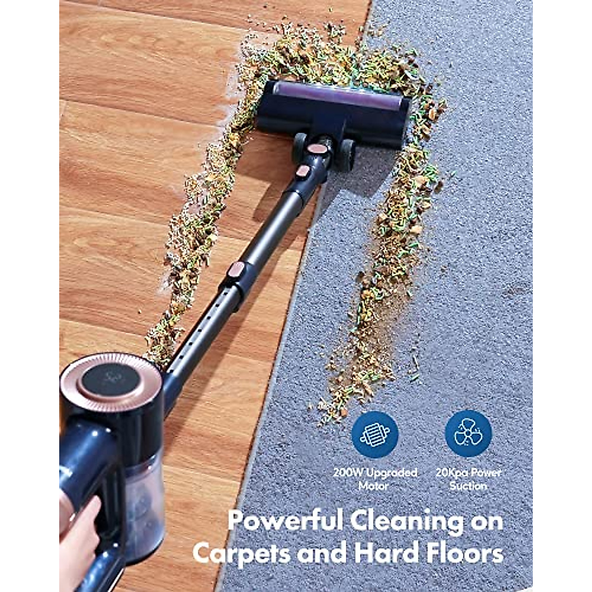 Homeika Cordless Vacuum Cleaner, 20Kpa Powerful Suction Vacuum with LED Display, 8 in 1 Lightweight Stick Vacuum Cleaner with 30 Min Runtime Detachable Battery for Carpet and Hard Floor Pet Hair Blue