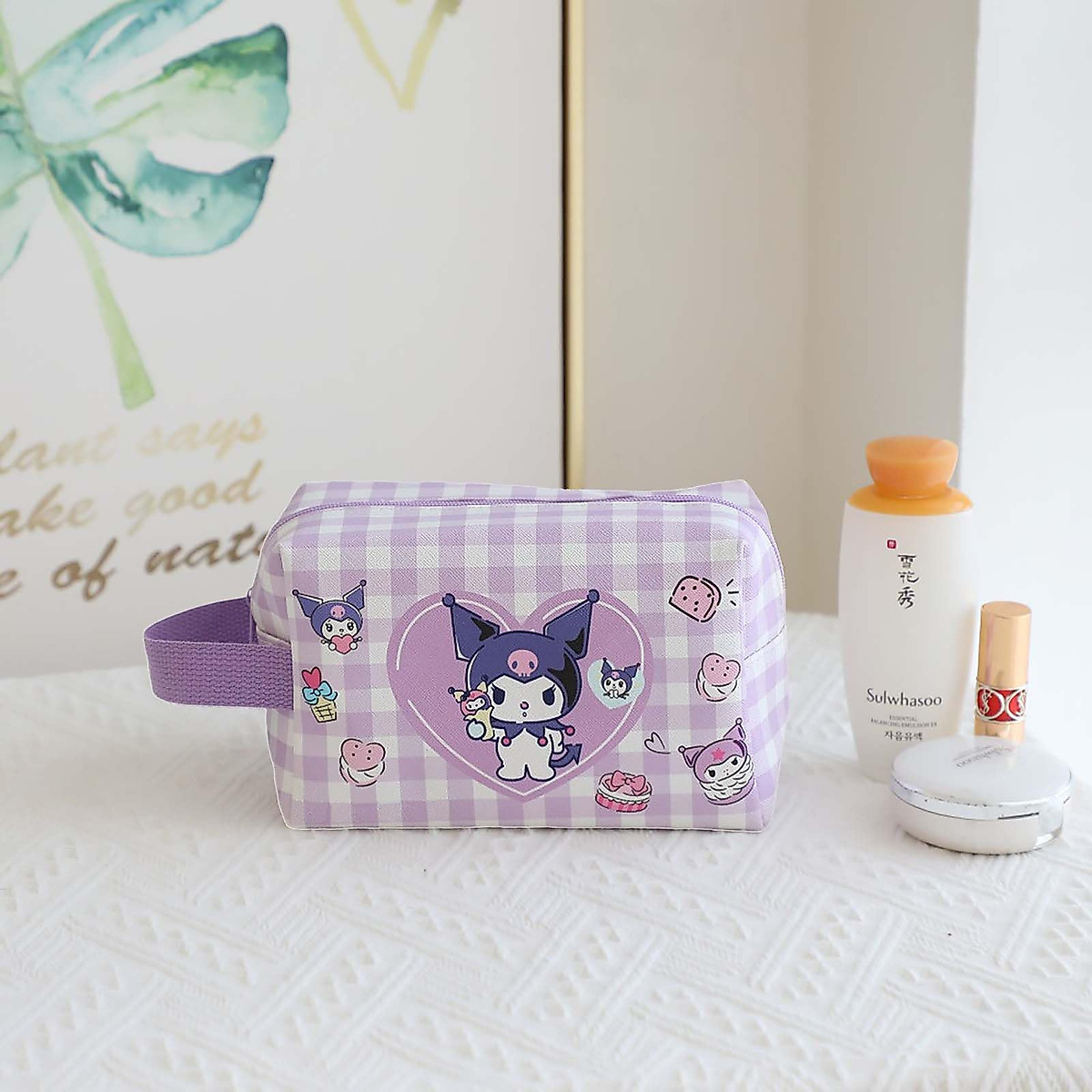 XFXATRJ Kawaii Cartoon Travel Cosmetic Bag, Waterproof Large Capacity Cosmetic Pouch, Cute Anime Makeup Bag with Zipper, Foldable Storage Bags Makeup Pouch for Women Girl