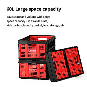 ROTIHOMESYS 60L Collapsible Storage Bins - Durable Plastic Folding Utility Crates, Solid Wall Stackable Containers, Collapsible Laundry Black Baskets for home improvement, No Lid