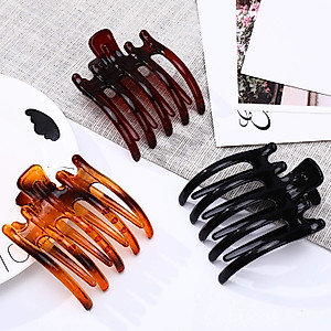6 Pieces Plastic Non-slip Hair Claw Clips Glossy Prongs Claw Hair Clips Hairpin Clamp with Inner Teeth for Women, 3 Classic Colors