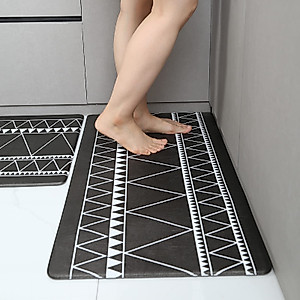 ZebraSmile Set of 2 Boho Cushioned Kitchen Mat, Slow Rebound Anti Fatigue Kitchen Floor Mat Non Skid Waterproof Boho Kitchen Rug Set, Comfort Standing Mat for Kitchen Black, 17X32 Inchens