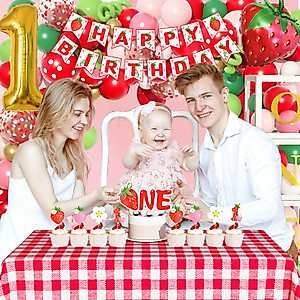 Amandir 162Pcs Strawberry Birthday Party Decorations Strawberry Balloons Garland Arch Kit Berry First Birthday Party Supplies for Baby Shower Girls Summer Fruit Party Decor