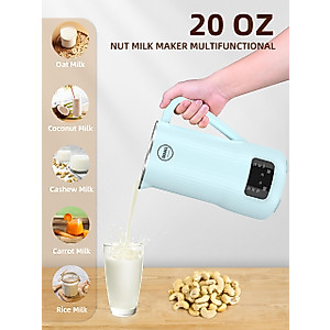 20oz Nut Milk Maker Machine - Multi-Functional Automatic Almond Milk Machine with 10 Blades, Plant-Based Milk, Oat, Soy, Oat, Dairy Free Beverages with 12 Hours Timer/Auto-clean/Boil（blue）