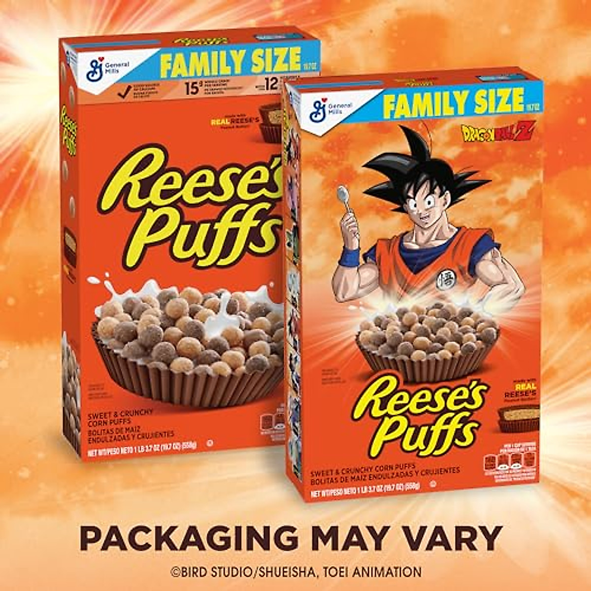 REESE’S PUFFS Chocolatey Peanut Butter Cereal, Kid Breakfast Cereal, Family Size, 19.7 oz