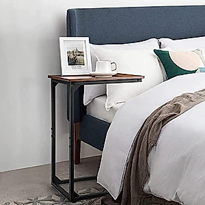 C Shaped Side Table Set of 2, C Table for Sofa, Couch Table End Table Slide Under, Snack Side Table for Living Room, Bedroom, Rustic Brown