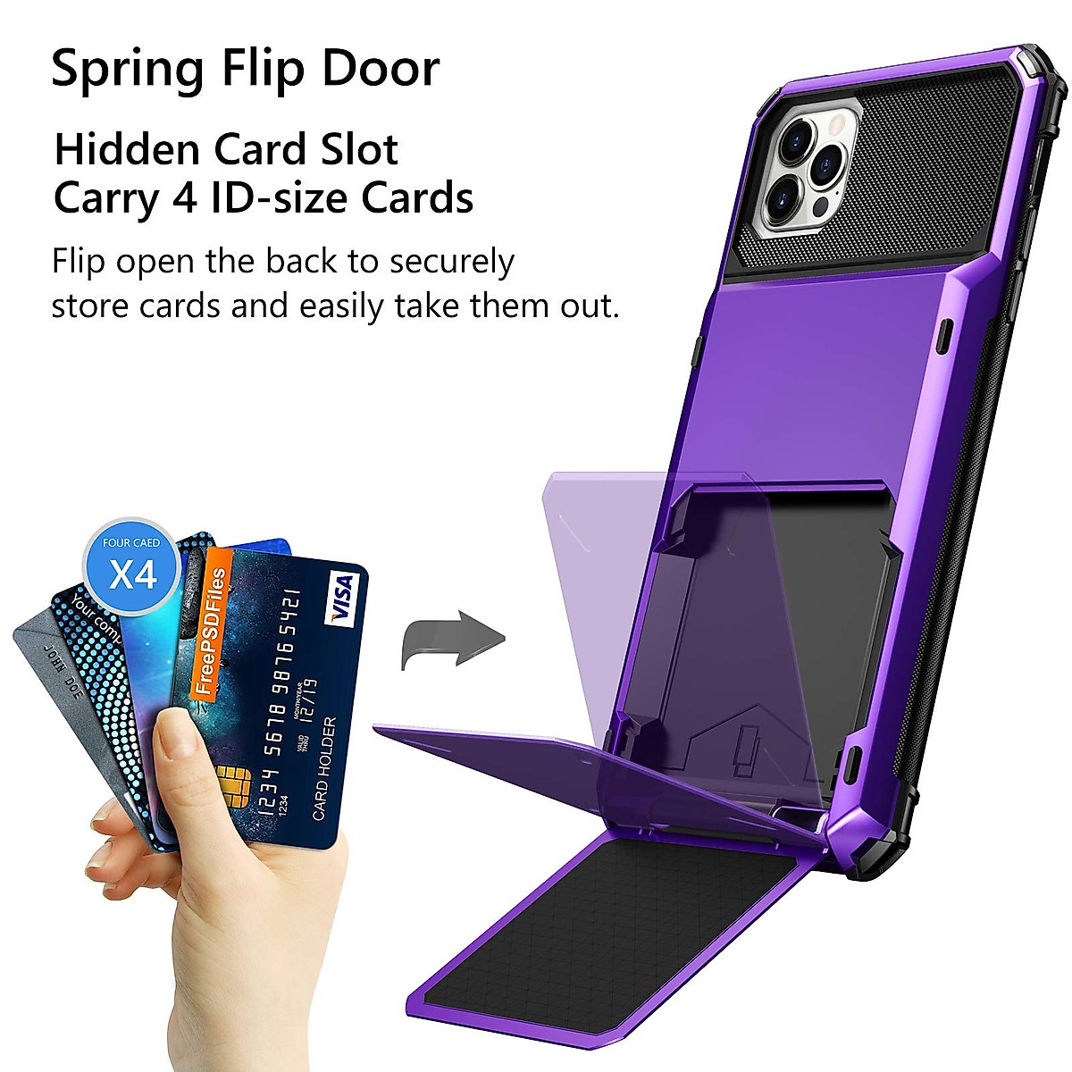 Vofolen Compatible with iPhone 12 Pro Max Case 5G Wallet 4-Card Slot Credit Card Holder Flip Hidden Pocket Dual Layer Hybrid TPU Bumper Armor Protective Hard Shell Back Cover (Purple)