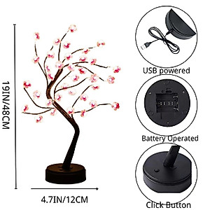 Cherry Blossom Tree Lamp, 18inch 36 Led Bonsai Tree Lights, Battery/USB Operated Japanese Decor Night Lights for Bedroom Home Idea (1 Pack)