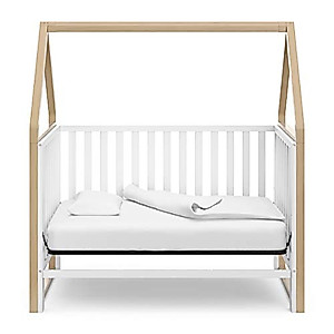 Storkcraft Orchard 5-in-1 Convertible Crib (White with Driftwood) – GREENGUARD Gold Certified, Canopy Style Baby Crib, Converts from Crib to Toddler Bed, Daybed and Full-Size Bed