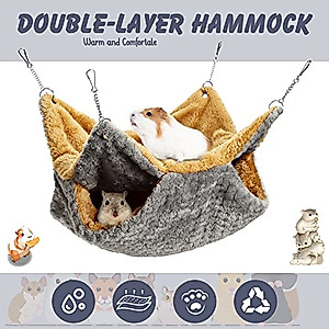 2 Pcs Pet Cage Hammock Soft Plush Bunkbed Hanging Hammock Warm Double Layer Ferret Hammock Small Pet Hammock Accessories for Rat Guinea Pig Sugar Glider Squirrel (Blue, Gray, Soft Style)