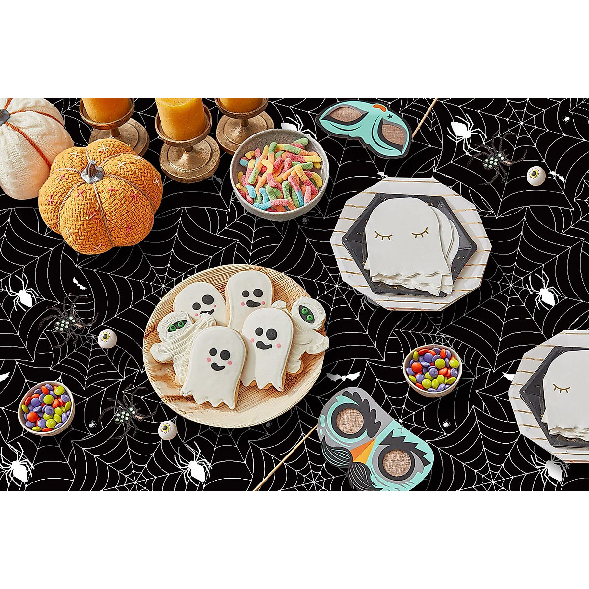 Halloween Tablecloth 3pcs Black Spider Web Tablecloth Halloween Party Decorations Supplies Rectangular Spider Cobweb Plastic Table Cover for Halloween Baby Shower, Birthday Decorations - 54" x 108"