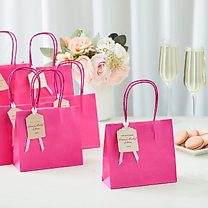 Sparkle and Bash 50 Pack Mini Pink Gift Bags with Handles, Bulk Kraft Party Favor Bags (6 x 5 x 2.5 In)