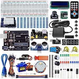 Smraza Super Starter Kit Project Kit with Breadboard, Power Supply, Jumper Wires, Resistors, LED, LCD 1602, Sensors, Detailed Tutorial for Project, Compatible with Arduino UNO R3 Project