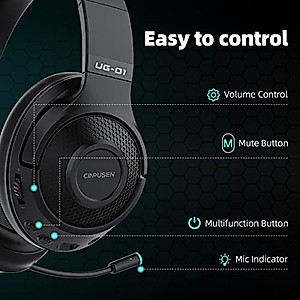 2.4Ghz Wireless Gaming Headset for PC, PS5, PS4, MacBook, with Microphone, Over-Ear Bluetooth Gaming Headphones for Cell Phone, Soft Earmuff - 40 Hours Playtime, Only Wired Mode for Xbox Series